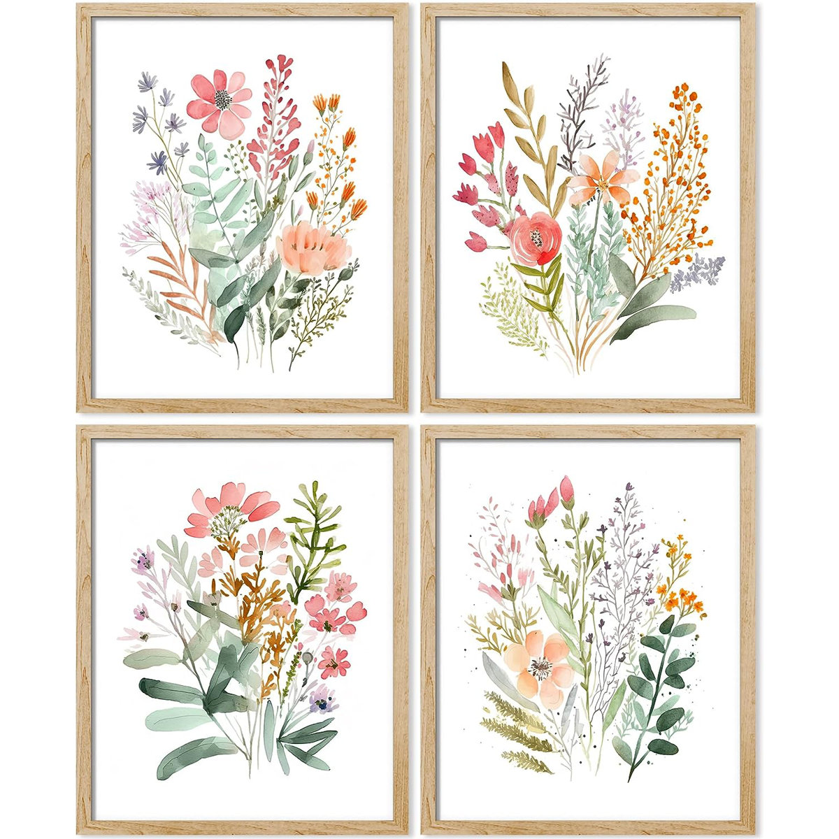 IDEA4WALL Vibrant Wildflower IDEA4WALL Framed Colorful Wildflower Forest Bouquet Wall Art, Set ...